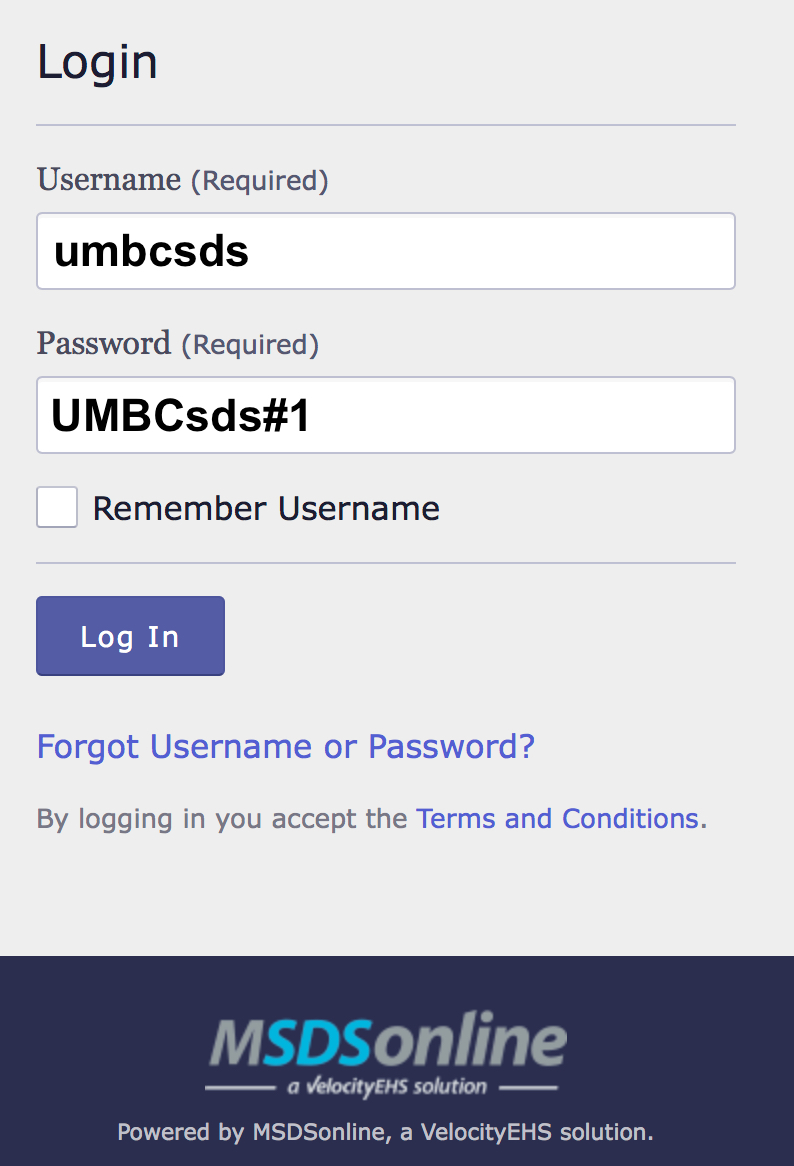 SDS Online – Environmental Safety and Health - UMBC